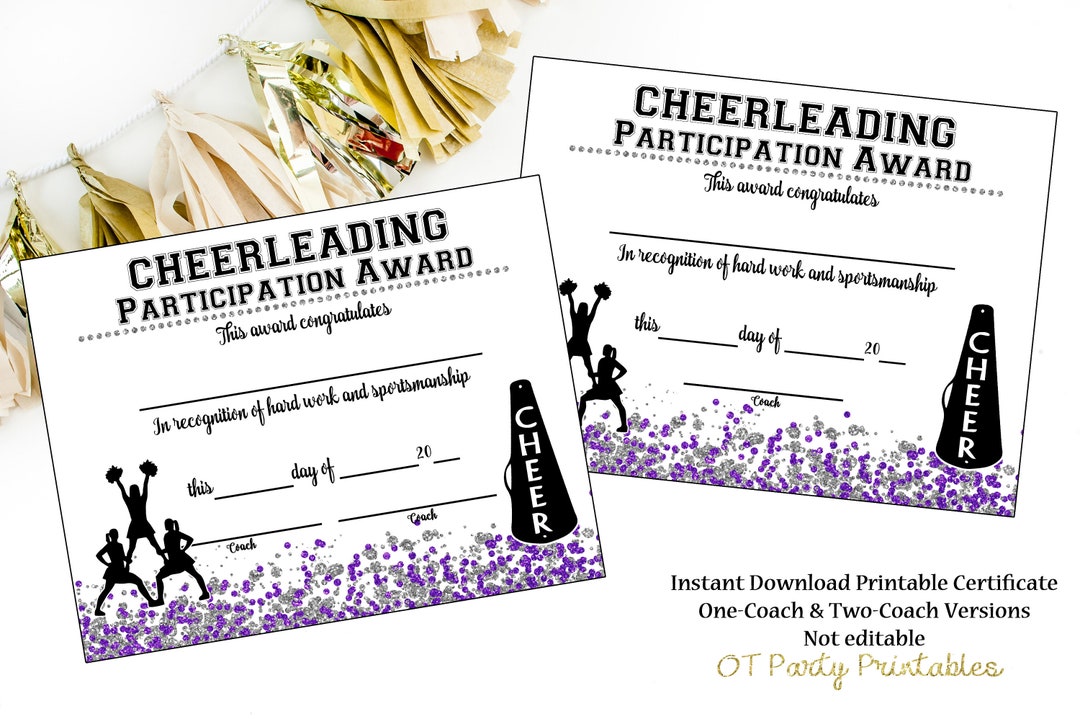 INSTANT DOWNLOAD Cheerleading Certificate Cheerleading Award ...