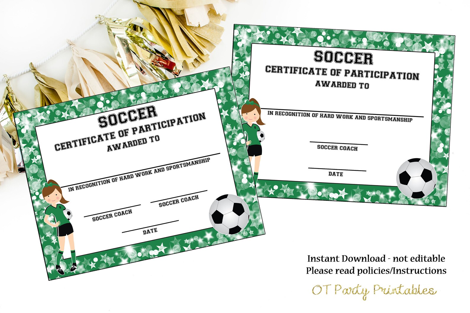 INSTANT DOWNLOAD Soccer Certificate of Participation Soccer Award Print ...