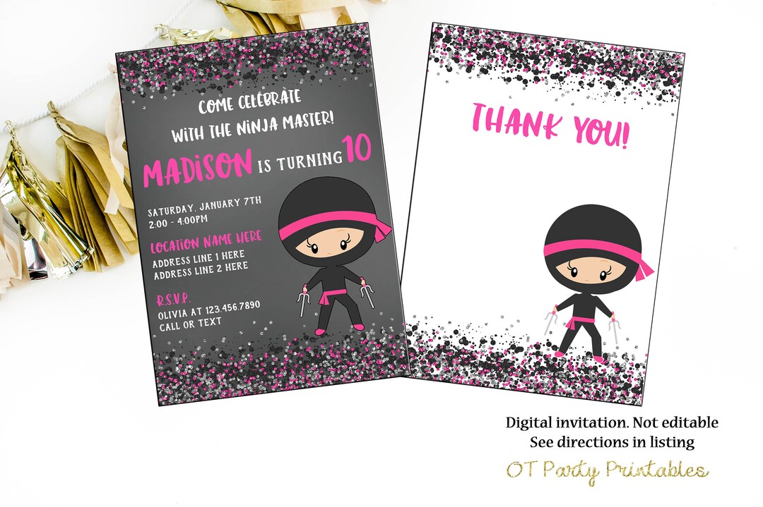 Ninja Invitation Girls Karate Invitation Samurai - Etsy