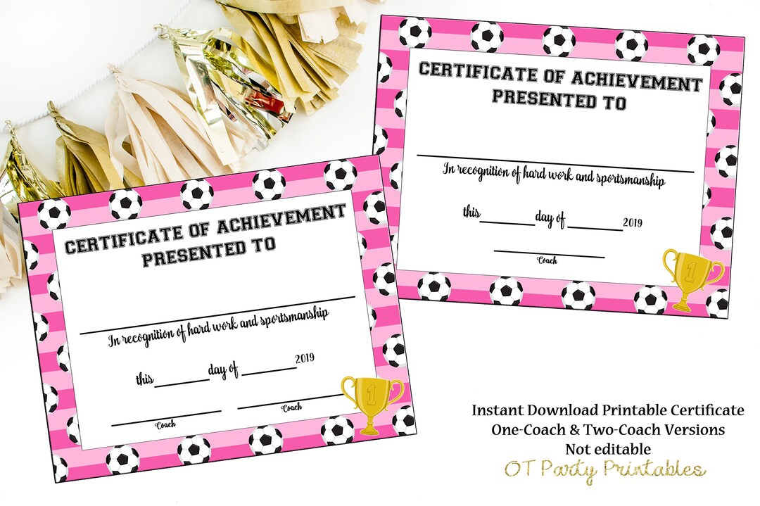 INSTANT DOWNLOAD Soccer Certificate of Participation Soccer Award Print ...