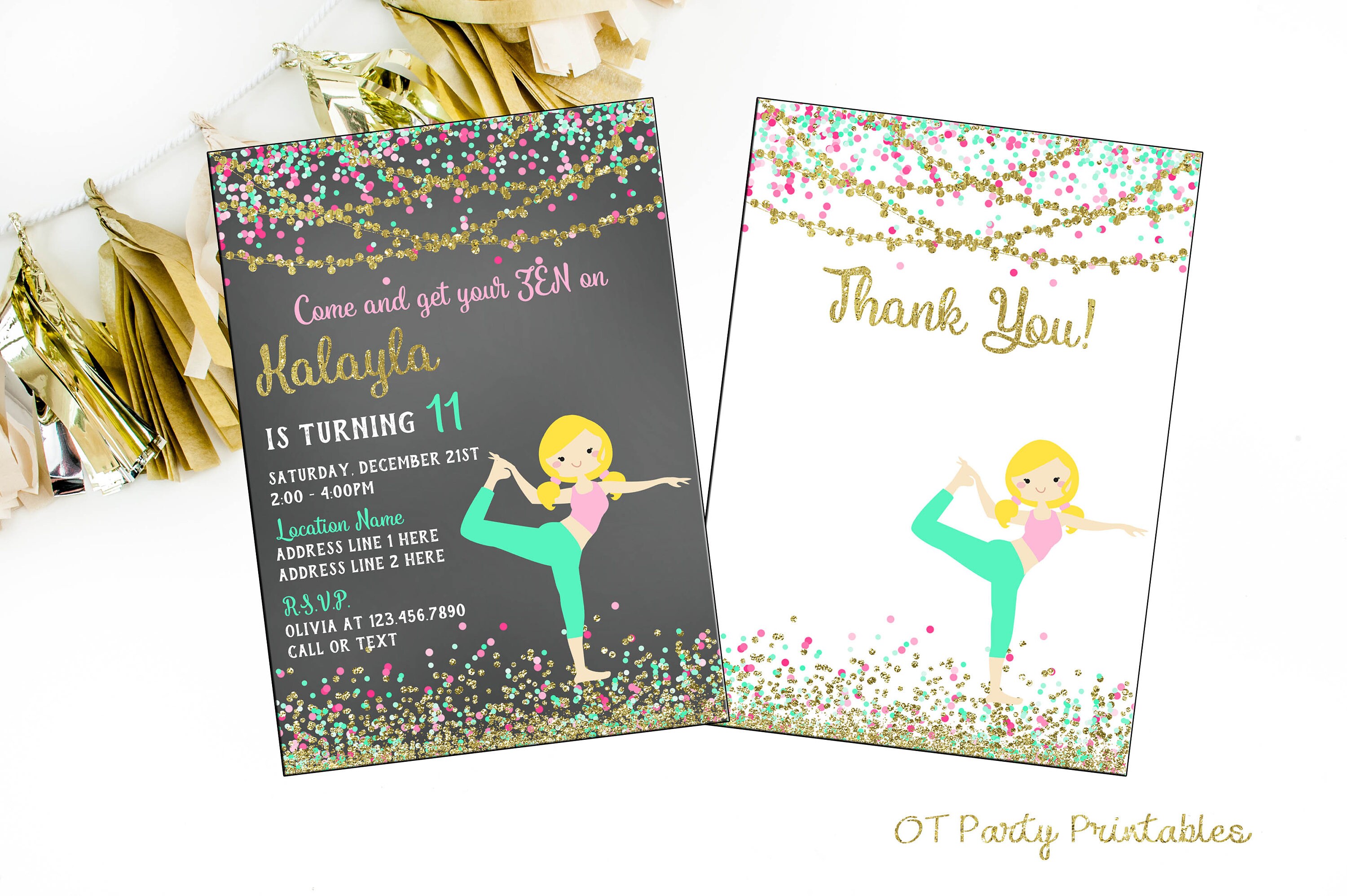 Yoga Birthday Party Digital Invitation Yoga Invitation | Etsy