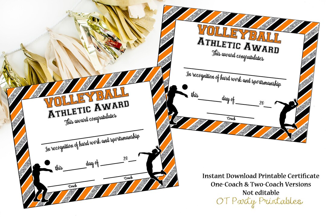 INSTANT DOWNLOAD Volleyball Certificate Volleyball Achievement ...