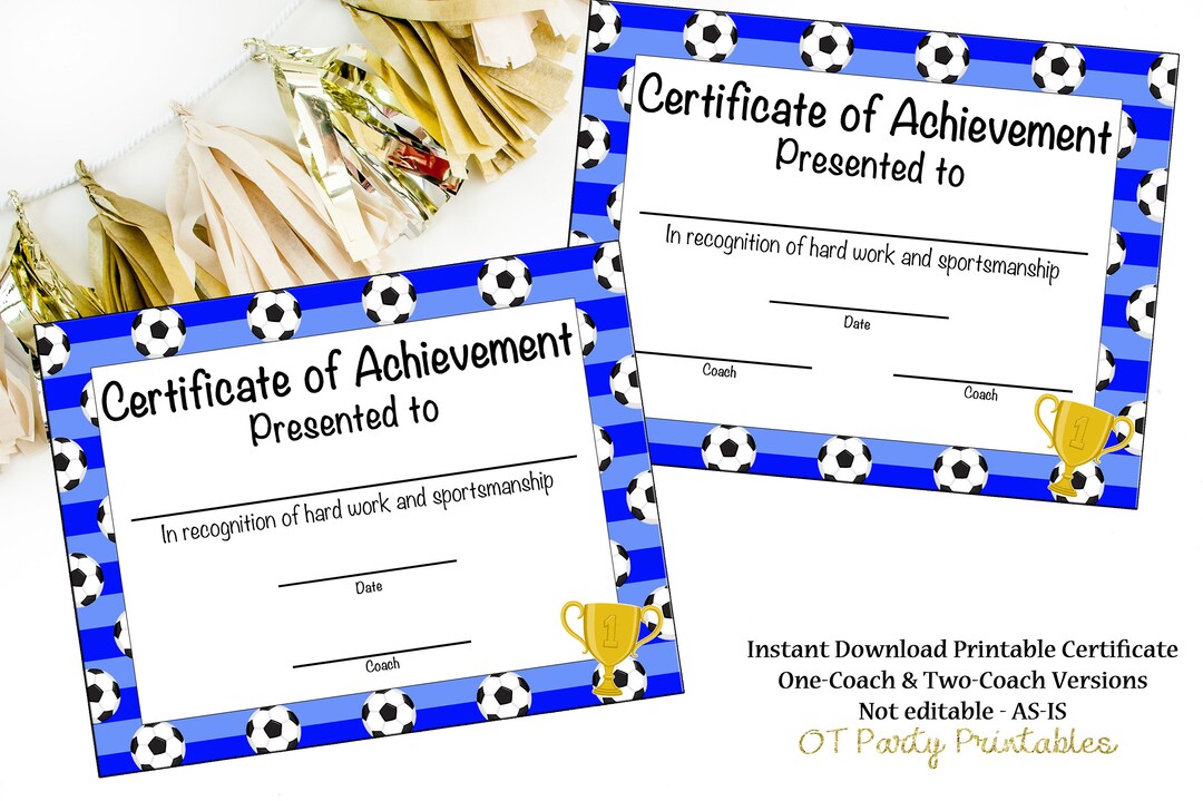 Soccer Certificate of Participation Soccer Award Print at Home Soccer ...
