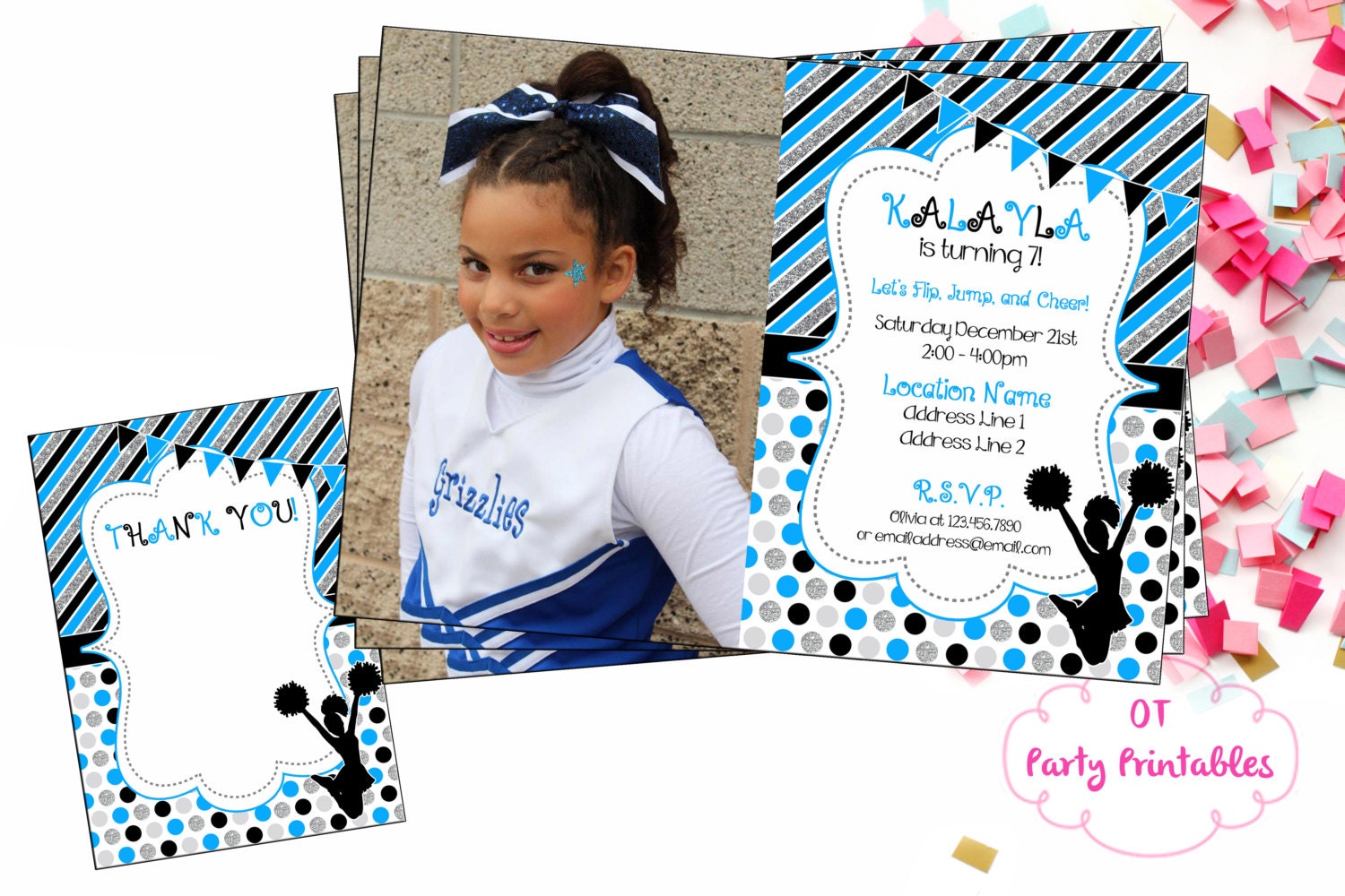 Cheerleading Theme You Print Black and Gold Invite Custom Cheerleading ...