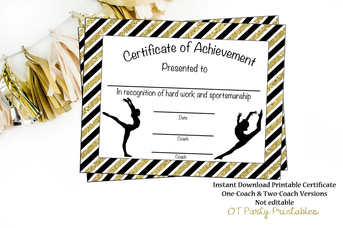 Gymnastics Award Gymnastics Certificate Printable - Etsy