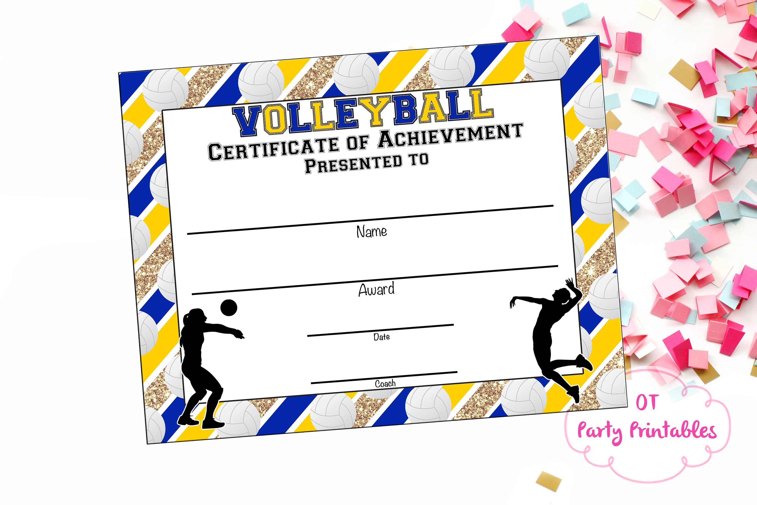 INSTANT DOWNLOAD Volleyball Certificate Volleyball | Etsy