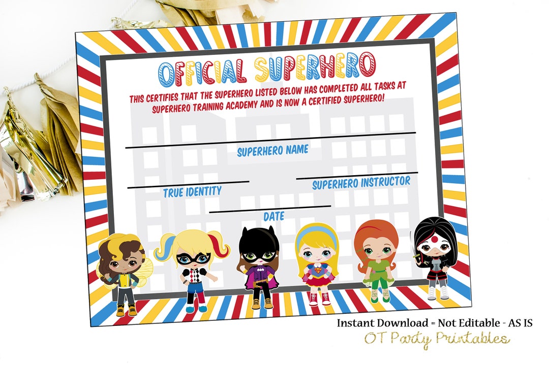 INSTANT DOWNLOAD Superhero Certificate Superhero Printables Superhero ...