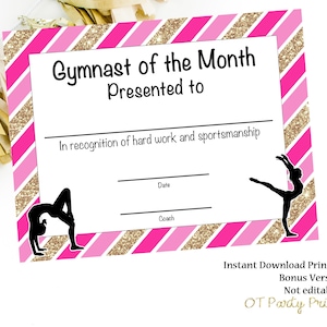 INSTANT DOWNLOAD Gymnastics Award Gymnastics Certificate Printable ...