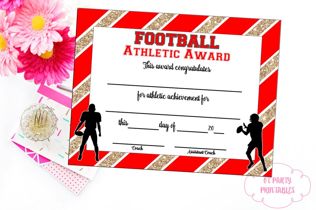 INSTANT DOWNLOAD Football Certificate Football Award Football Printable ...