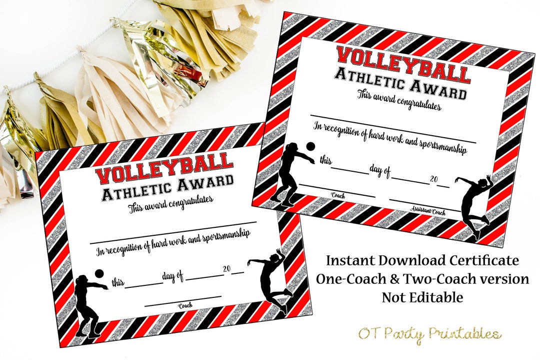 INSTANT DOWNLOAD Volleyball Certificate Volleyball Achievement ...