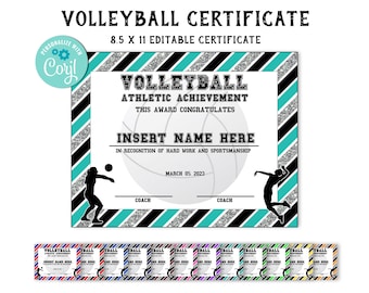 Editable Volleyball Award Certificates INSTANT (Download Now) - Etsy
