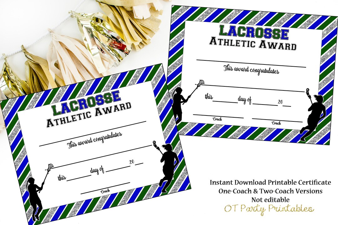 INSTANT DOWNLOAD Lacrosse Certificate LAX Award Lacrosse Printable ...