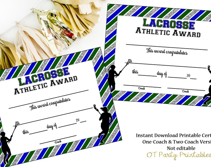 INSTANT DOWNLOAD Lacrosse Certificate LAX Award Lacrosse Printable ...