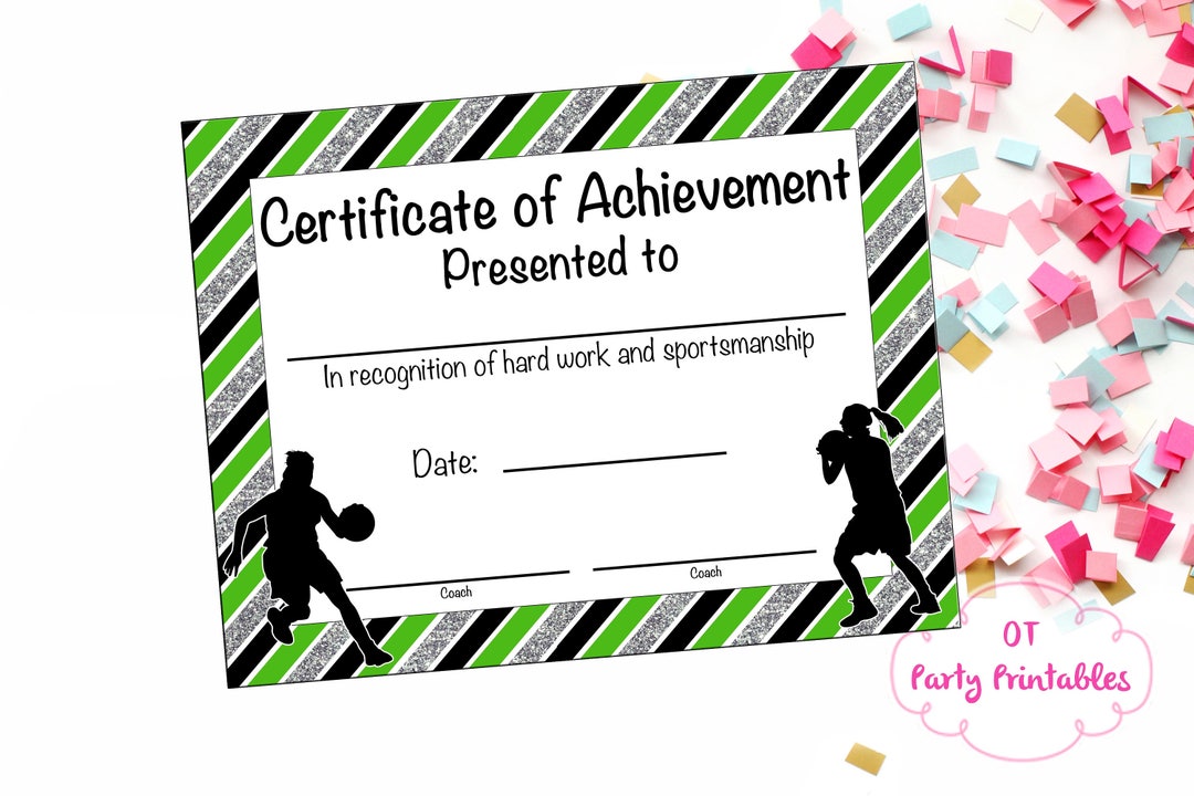 Basketball Certificate of Achievement Basketball Award Print at Home ...