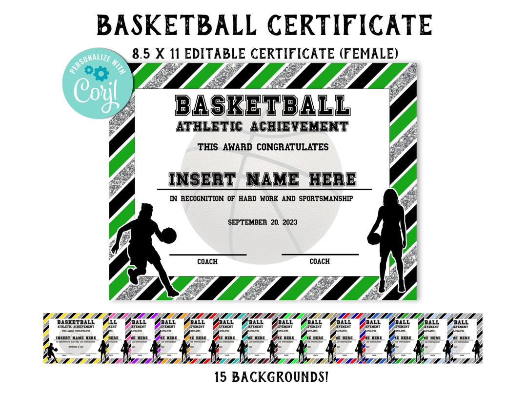 INSTANT DOWNLOAD Editable Basketball Certificate of Achievement ...