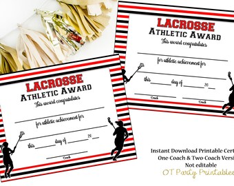 Lacrosse Award Certificate - Etsy