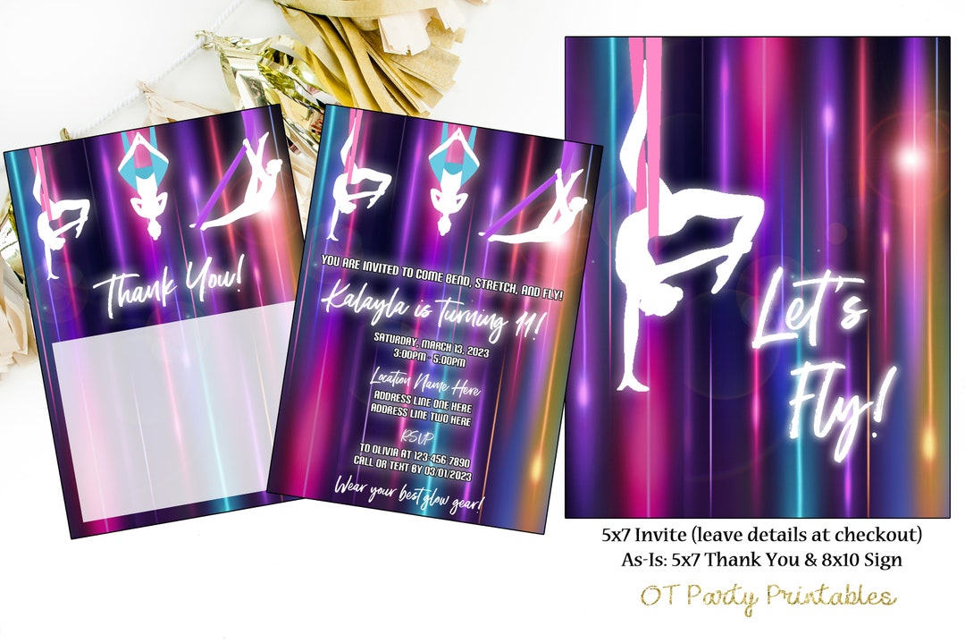 Aerial Silks Yoga Birthday Party Digital Invitation Glow Party ...