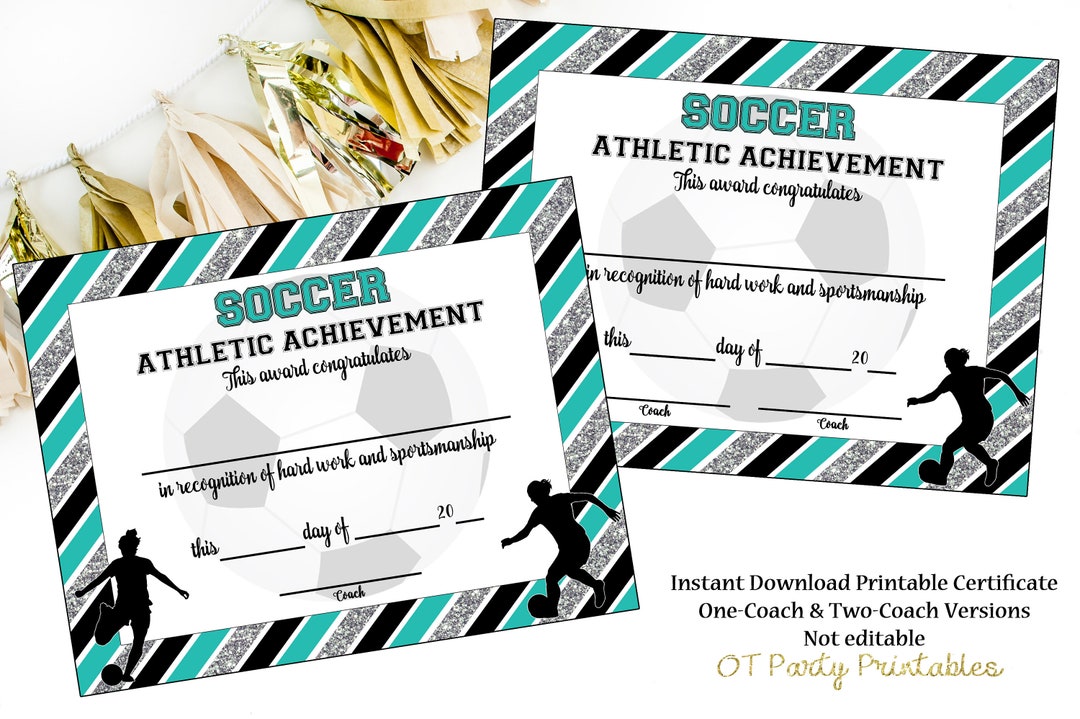 INSTANT DOWNLOAD Soccer Certificate Athletic Achievement Soccer Award ...