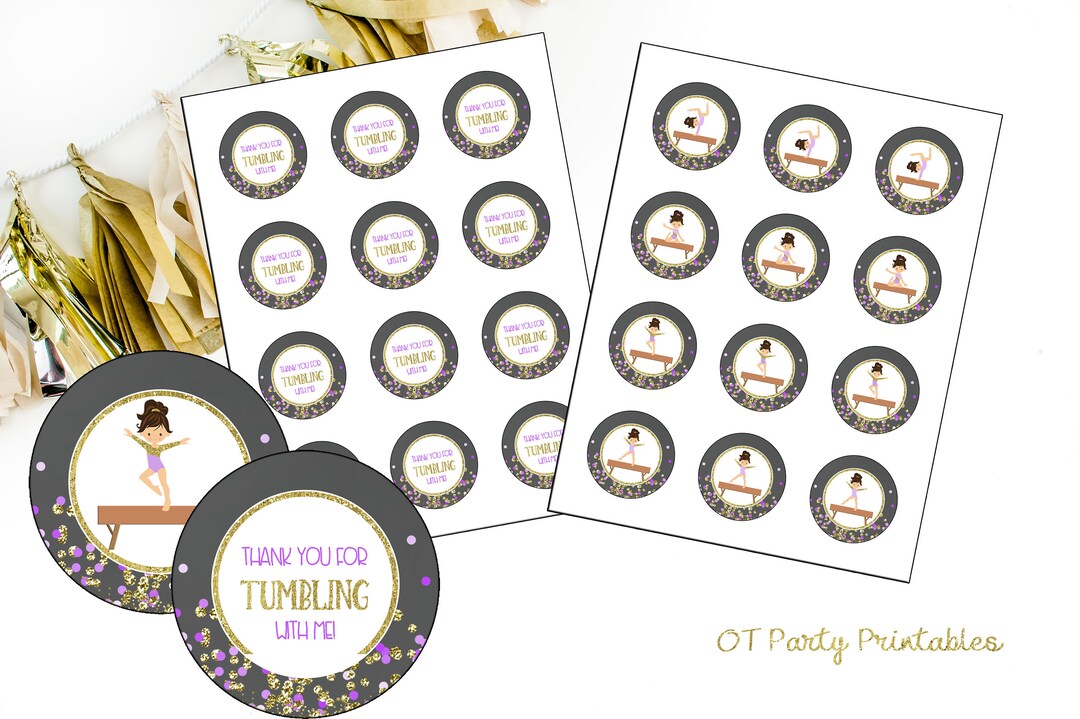 INSTANT DOWNLOAD Gymnastics 2 Inch Round Labels Purple Gold Theme ...