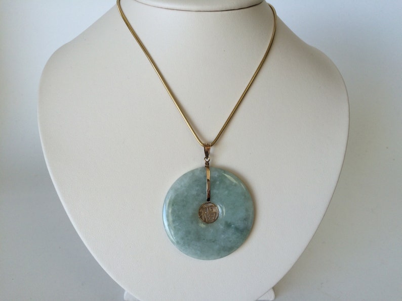 Vintage Jade Disk Pendant With 14kt Gold - Etsy