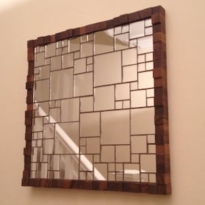 Square Mosaic Mirror Tile & Walnut Wood Block Art Deco 3D Wall - Etsy