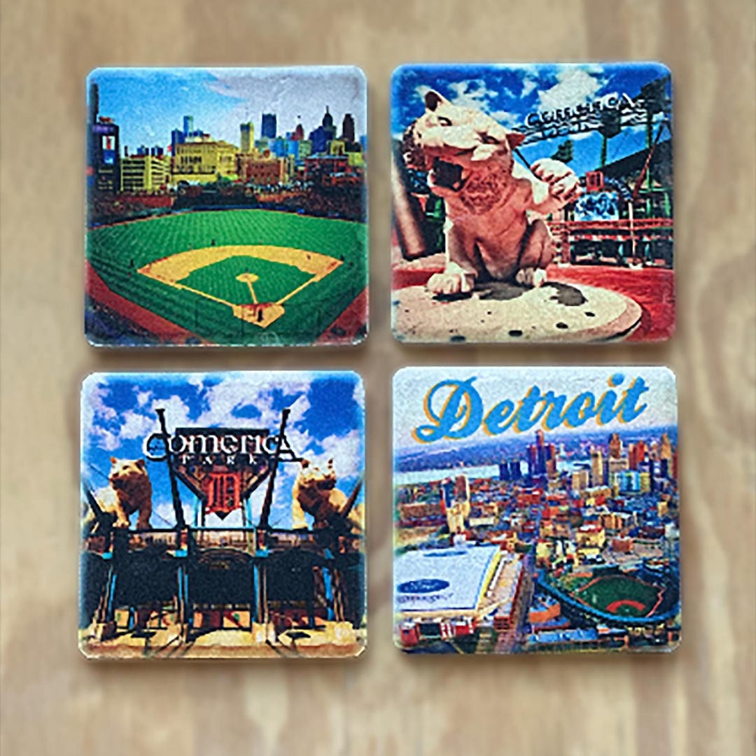 Set of 4 Detroit Tigers Comerica Park Stone Coasters by Iconic Detroit ...