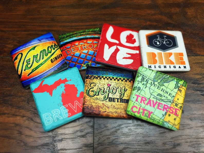 Set of 4 Detroit Coasters by Iconic Detroit Mix and Match Tumbled Stone ...