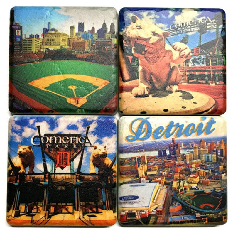 Set of 4 Detroit Tigers Comerica Park Themed Coasters by Iconic Detroit ...