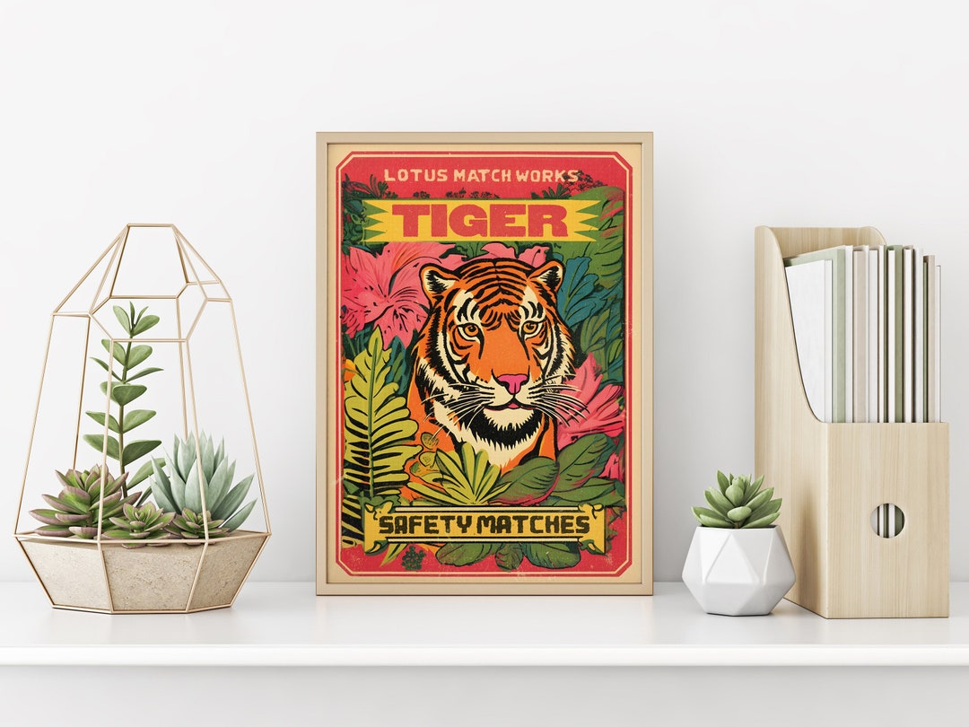 Tiger Jungle Art Print | Colorful Matchbook Illustration - Etsy