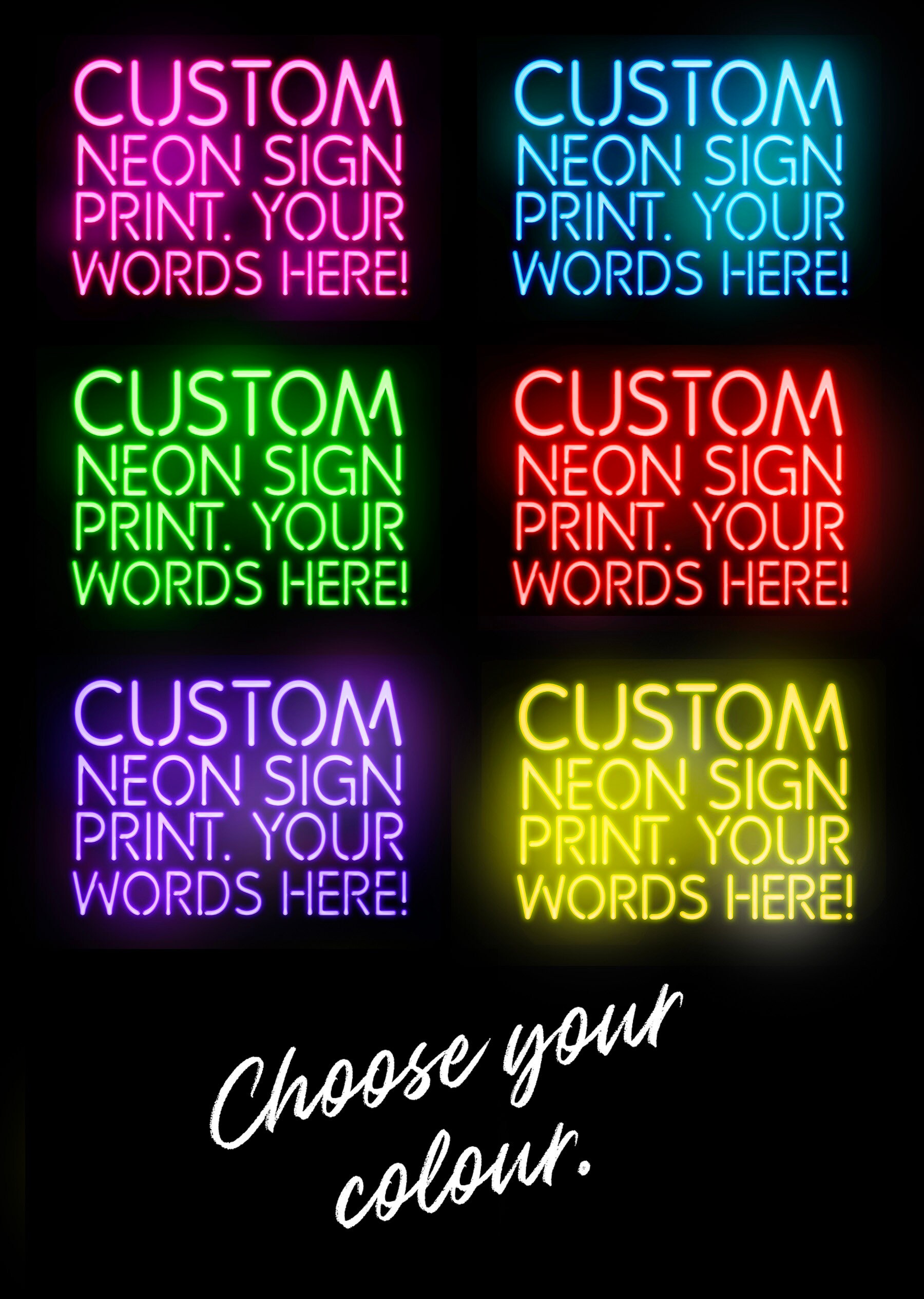 LARGE Personalised Neon Poster | Customisable Neon Sign Print | 'A2' or ...