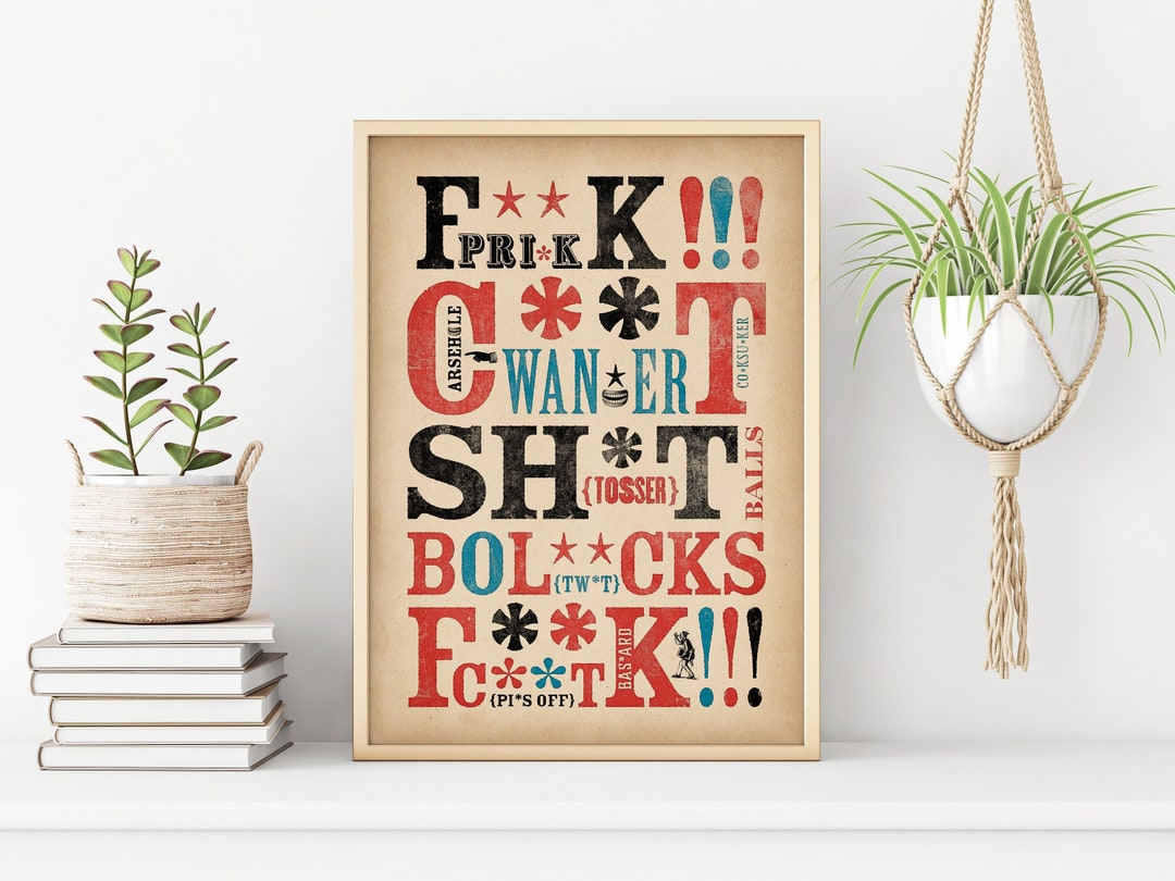 Vintage Swearing Print | Curse Words Wall Art | Letterpress Typography ...
