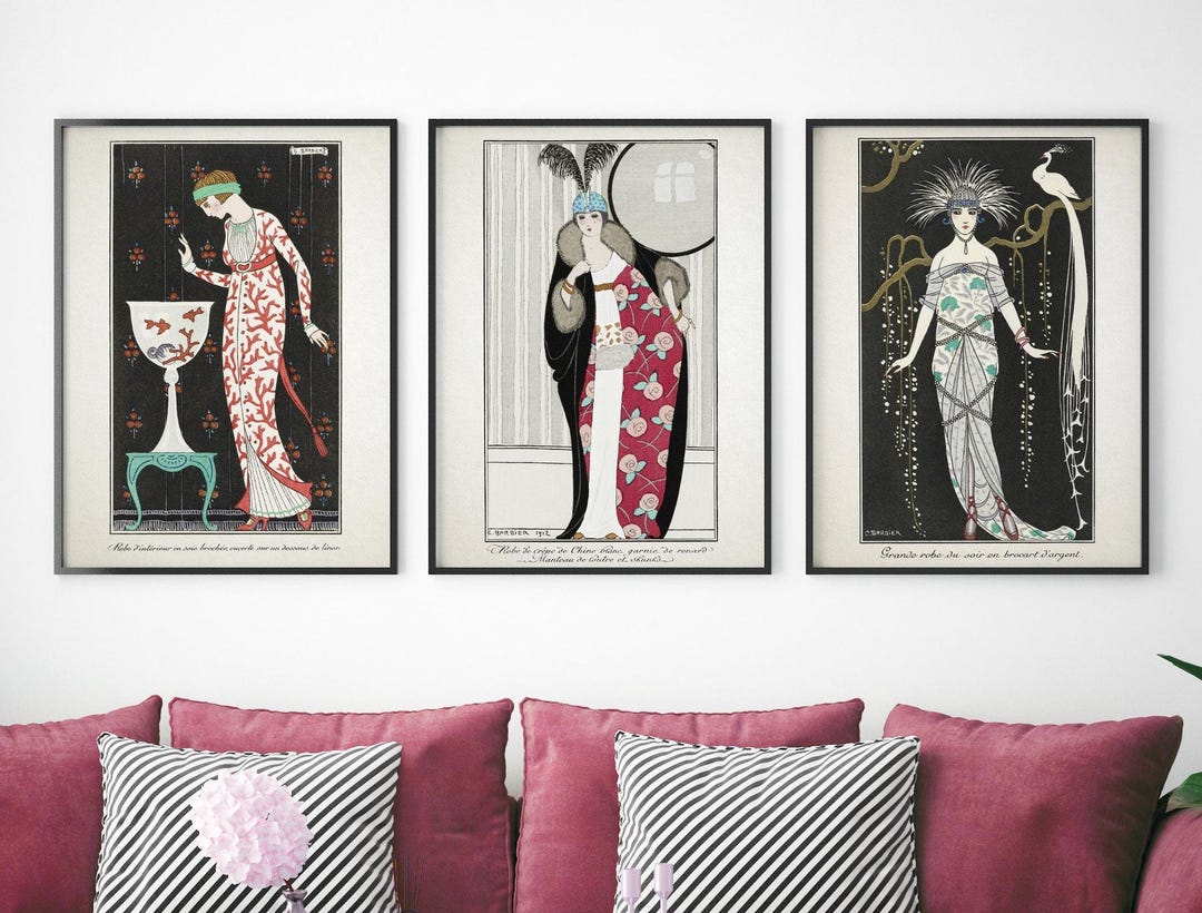 Set of Three Art Deco Prints | Vintage French Wall Art | 1930s Style ...