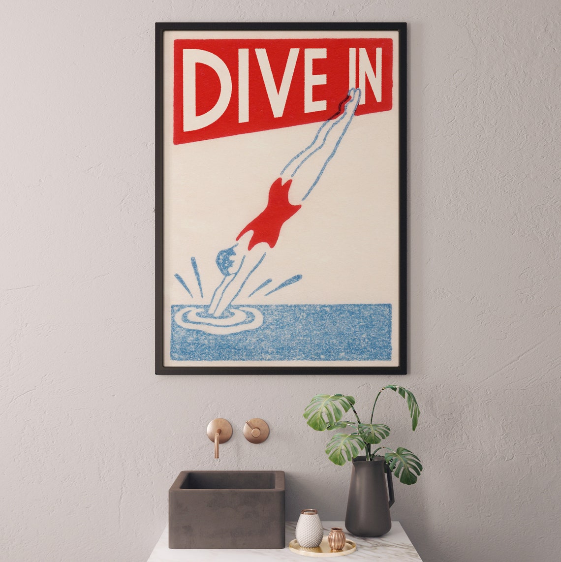 Diver Art Print | Art Deco Style | Vintage Maritime | Bathroom Decor ...