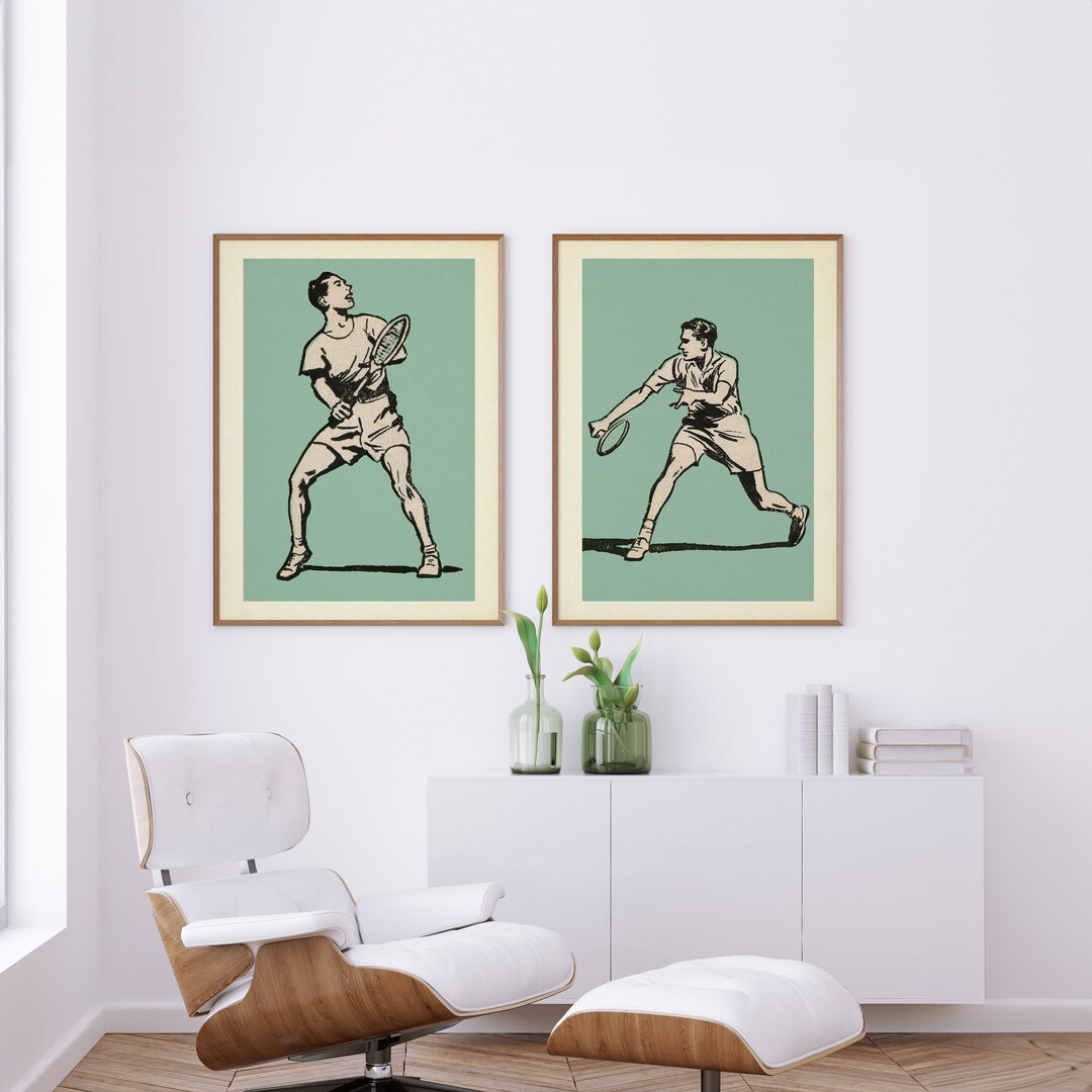 Set of Two Tennis Prints | Retro Wimbledon Prints | Sports Home Decor ...