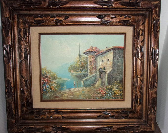 Painting by Artist Rossini - Gorgeous Mediterranean Seascape in Wooden ...