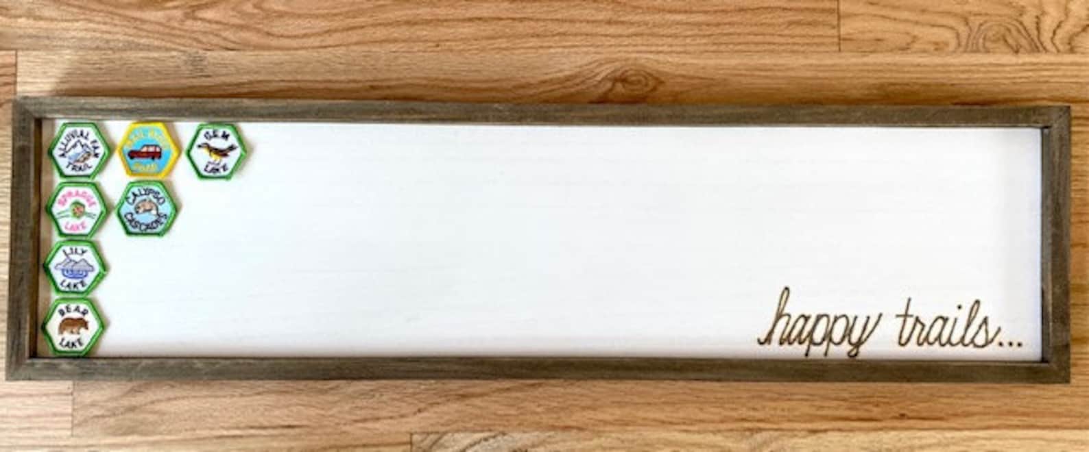 Happy Trails Tag Frame Hiking Display Collection Patch Board Wall Art 8 ...