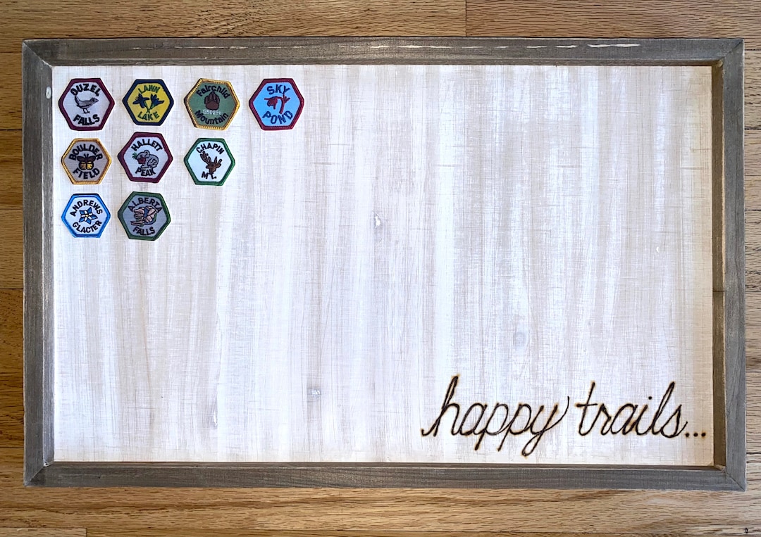 Happy Trails Tag Frame Hiking Display Collection Patch Board Wall Art ...