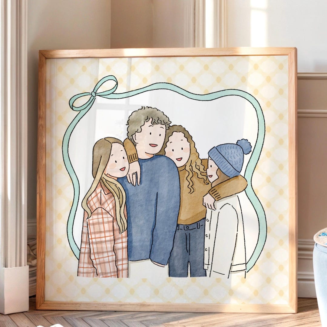 Four Characters Custom Portrait, Birthday Gift, Digital Files, Home ...