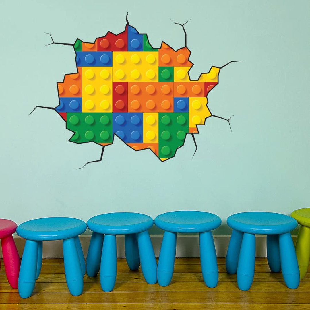 Building Block Bricks Wall Decal Colour Kids Bedroom Sticker Playroom ...