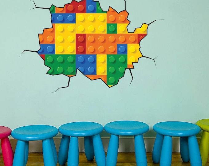 Building Block Bricks Wall Decal Colour Kids Bedroom Sticker Playroom ...