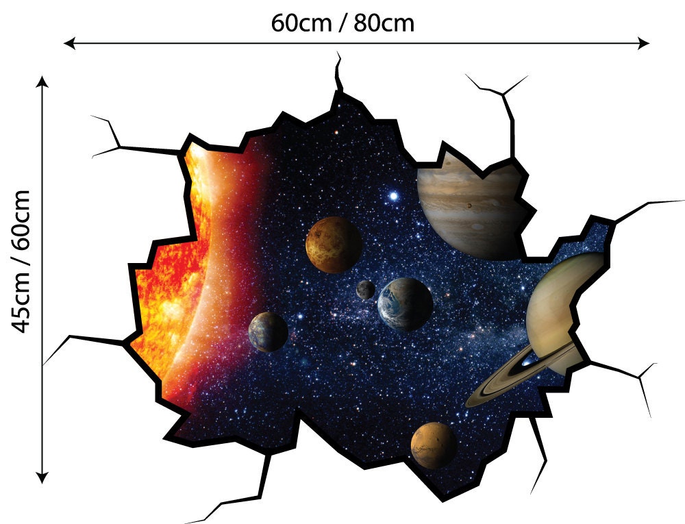 Solar System Wall Decal Outer Space Sticker Mural Outer Space Cracked ...