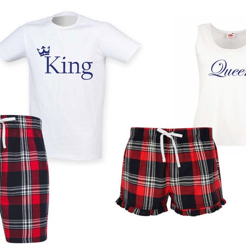 Couples King Queen Pyjamas Wedding Gift Red Tartan Pajamas | Etsy