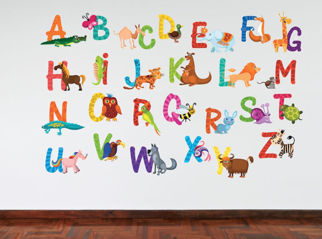 Full Colour Animal Alphabet Kids Wall Decal Bedroom Educational ...