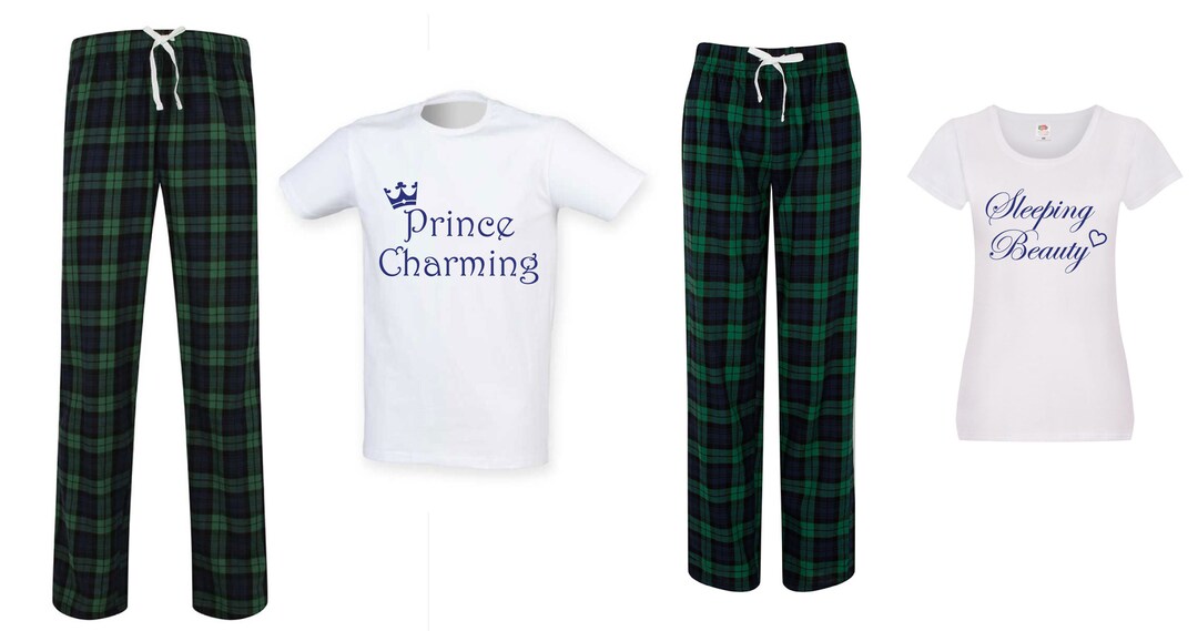 Couples Pyjamas Sleeping Beauty Snoring Beast Wedding Honeymoon Green ...