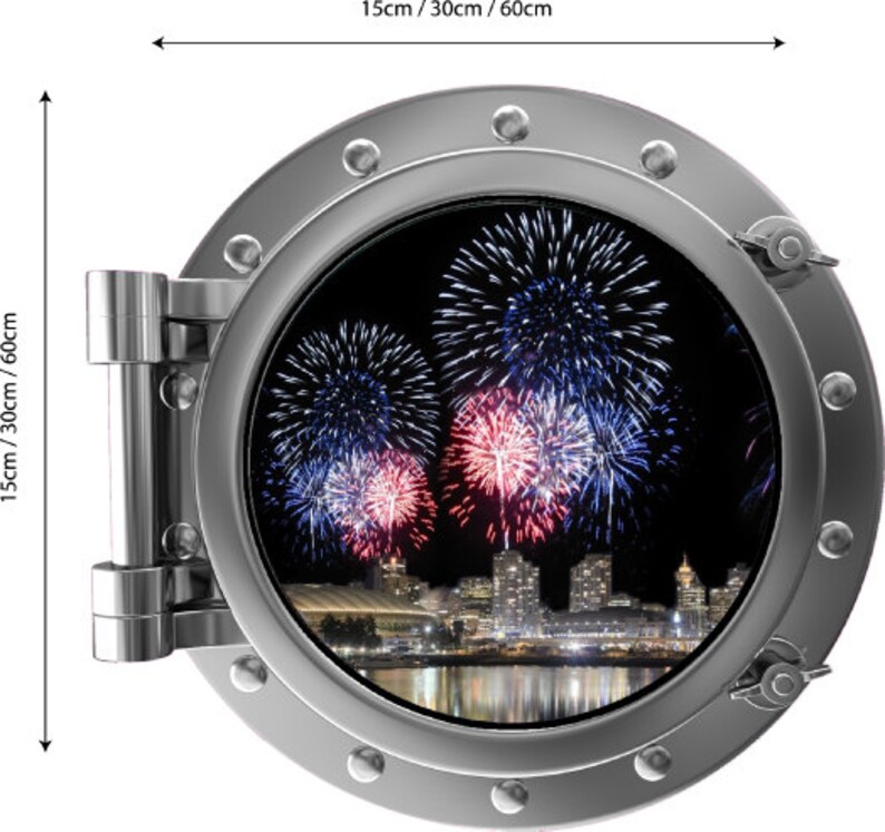 Wall Decal Firework Porthole Scene Horizon Full Colour Silver - Etsy