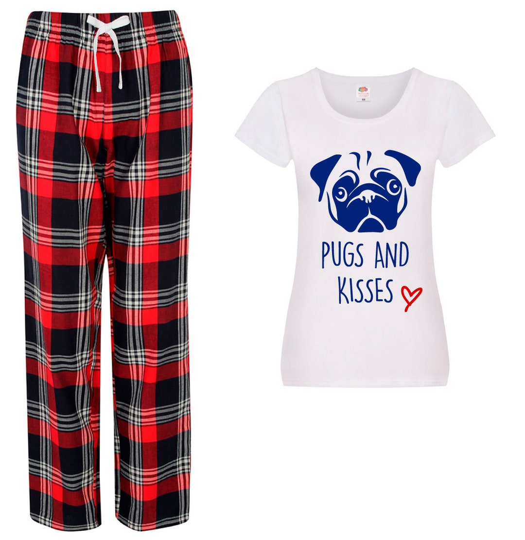 Pug Pj's Pugs & Kisses Pyjamas Tartan Pajamas Christmas Gift - Etsy