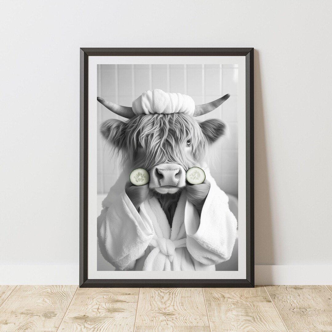 Highland Cow Print With Cucumber | Humorous Animal Art Poster Dressing ...
