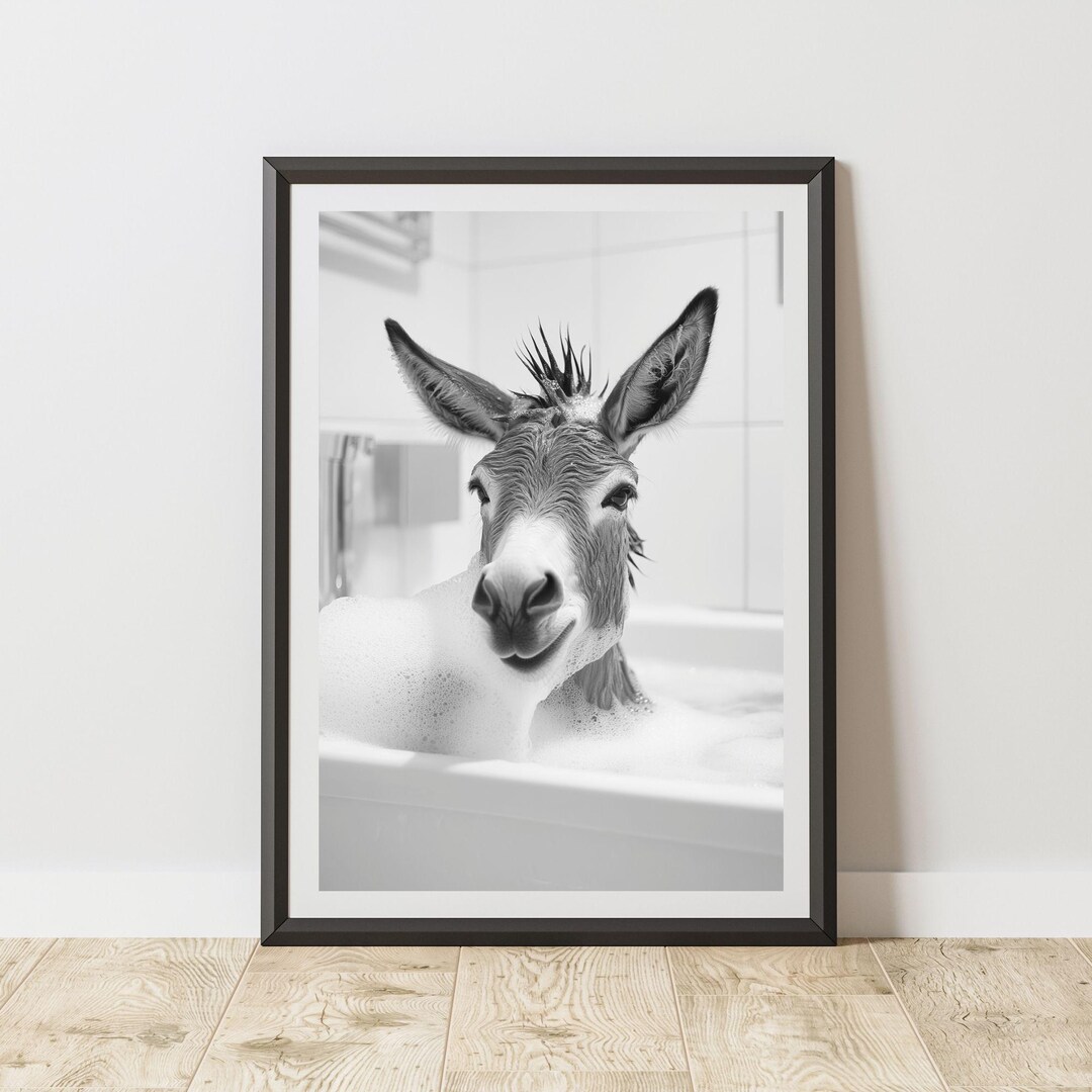 Funny Donkey in A Bath Print | Quirky Animal Wall Art Poster for ...