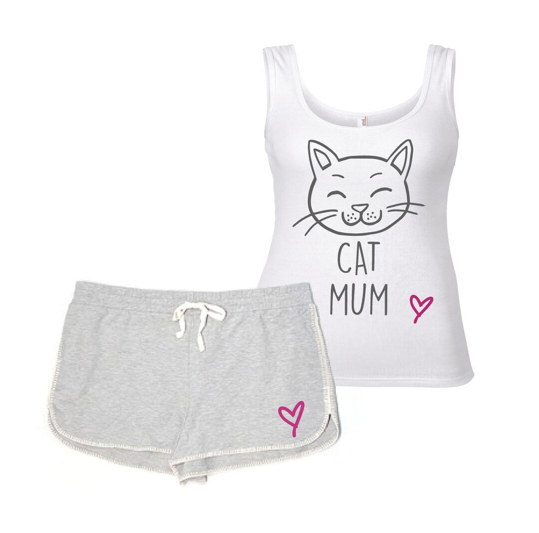 Cat Mum Pyjamas Pj's Cat Lover Pet Grey and White Pajamas - Etsy