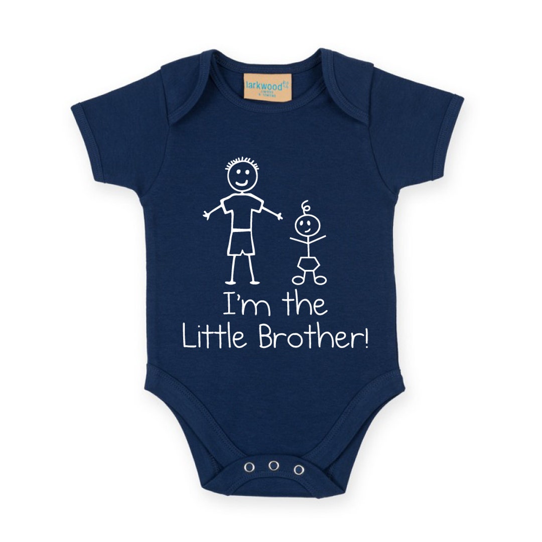 I'm the Little Brother Baby Grow Navy Blue Boys Present Gift Brother ...